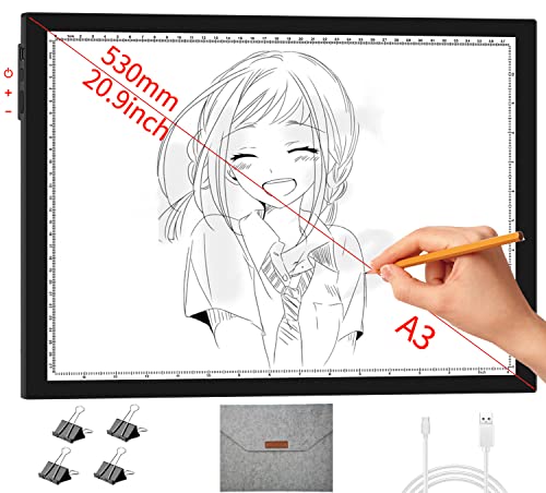 Light Board A3, 16.6×12.6inchs Light Pad, Side Button Design, 9 Levels/Stepless Dimming, Super Bright Light Box Widely for Tracing, Drawing, Weeding Vinyl, Diamond Painting etc