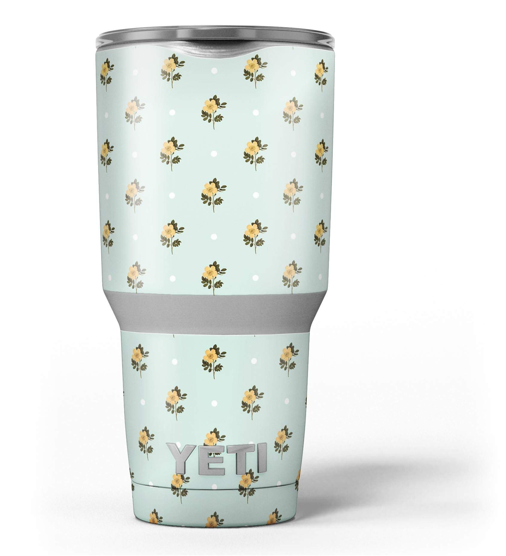 Design Skinz The Micro Daisy and Mint Polka Dot Pattern - Skin Decal Vinyl Wrap Kit Compatible with The Yeti Rambler Cooler Tumbler Cups