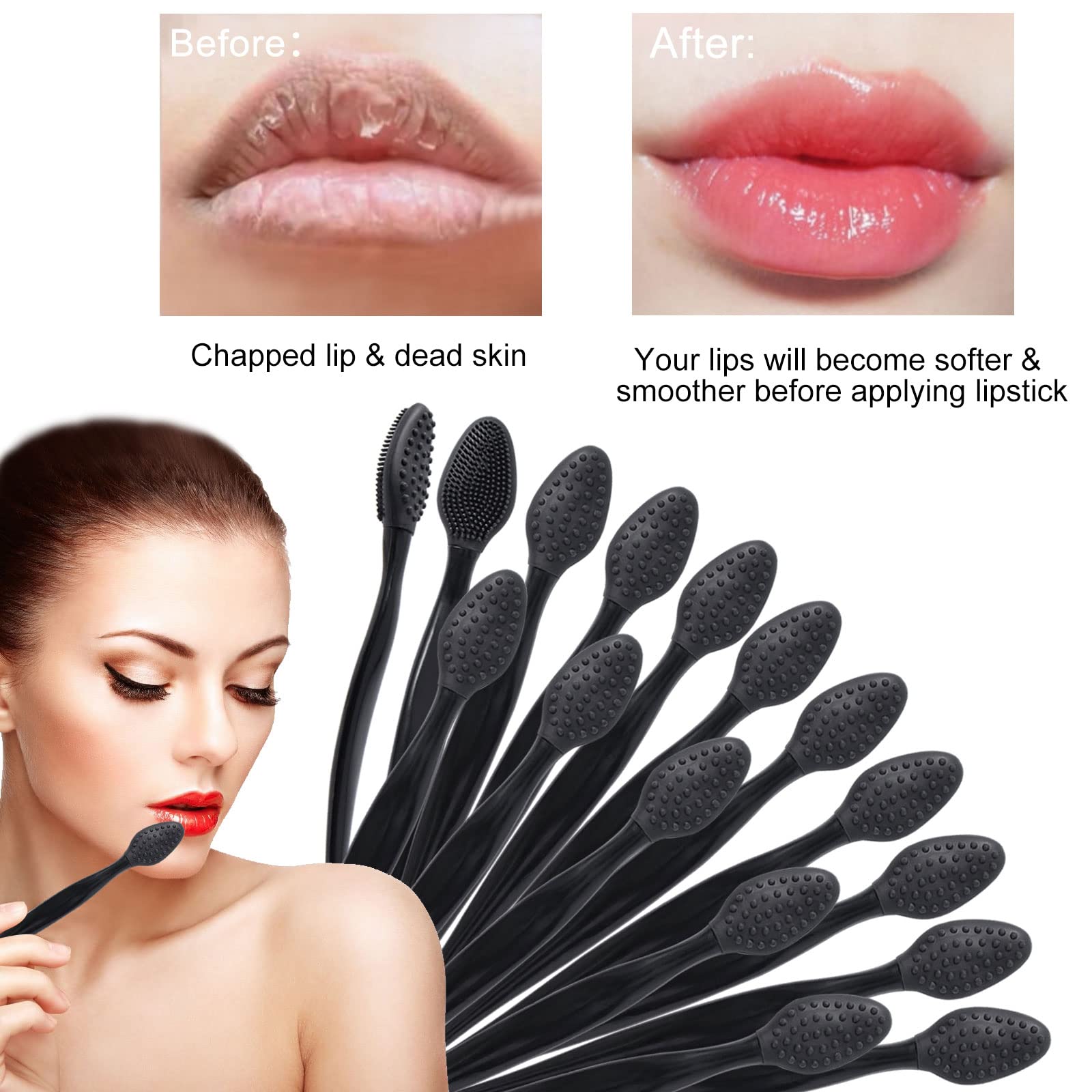 16 Pcs Black Silicone Lip Exfoliator Brushes, Raploy Double-Sided Lip Scrub Brush Soft Silicone Exfoliator Tool for Skincare, Smoother Lip