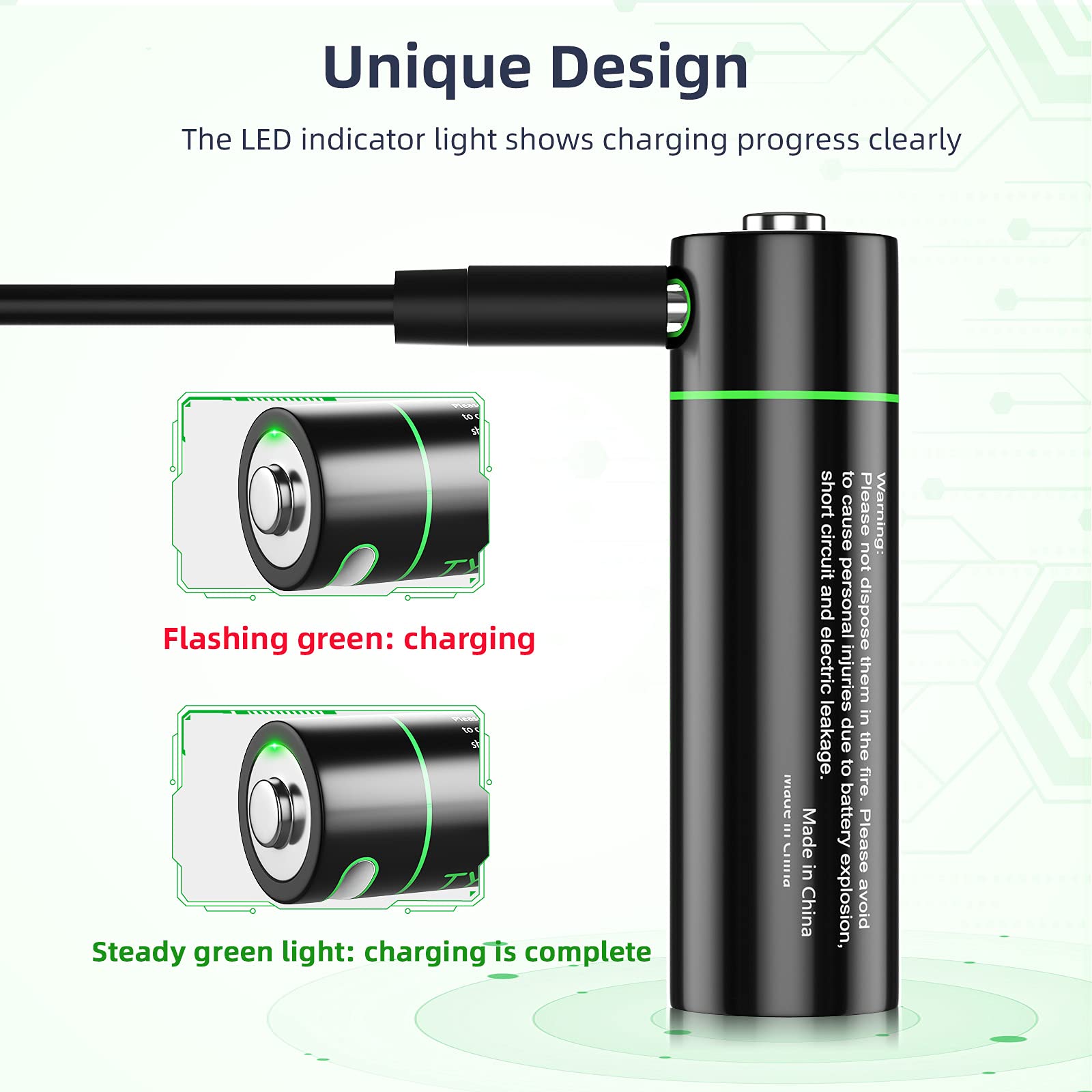 AA Lithium Rechargeable Batteries - 4Pack Smart Rechargeable AA Batteries by JWWYJ,Lithium Ion 1.5v 2550 mWh, Type C Battery Charging Cable, LED Charge Indicator