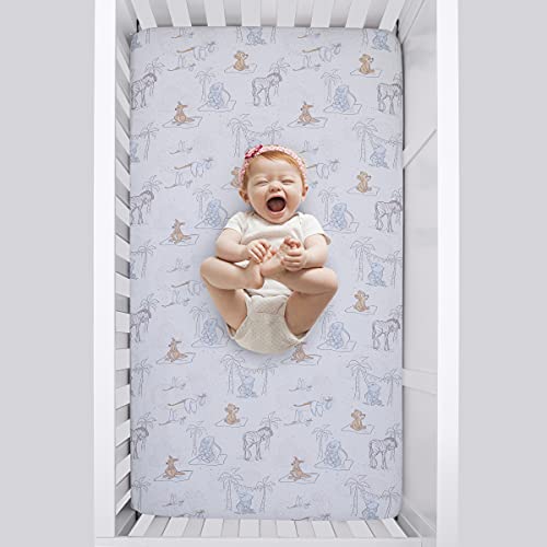 Disney Dumbo Mommy's Little Peanut Ivory, Gray, Blue Kangaroo, Bear, Zebra, Stork with Palm Trees 6Piece Nursery Crib Bedding Set, Ivory, Blue, Grey, Tan
