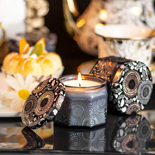 Art Secret 4oz Embossed Glass Candle Container with Tin Lid and Labels (Gray, Octagon)