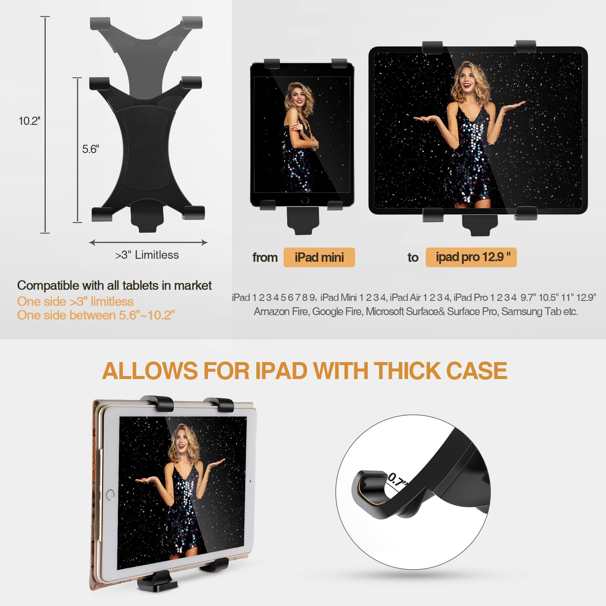 360 Degrees Rotatable Heavy Duty Pad Tripod Mount, Universal Clamping Tablet Holder Break-Resistant Anti-Wobble, Pad Tripod Holder Adapter