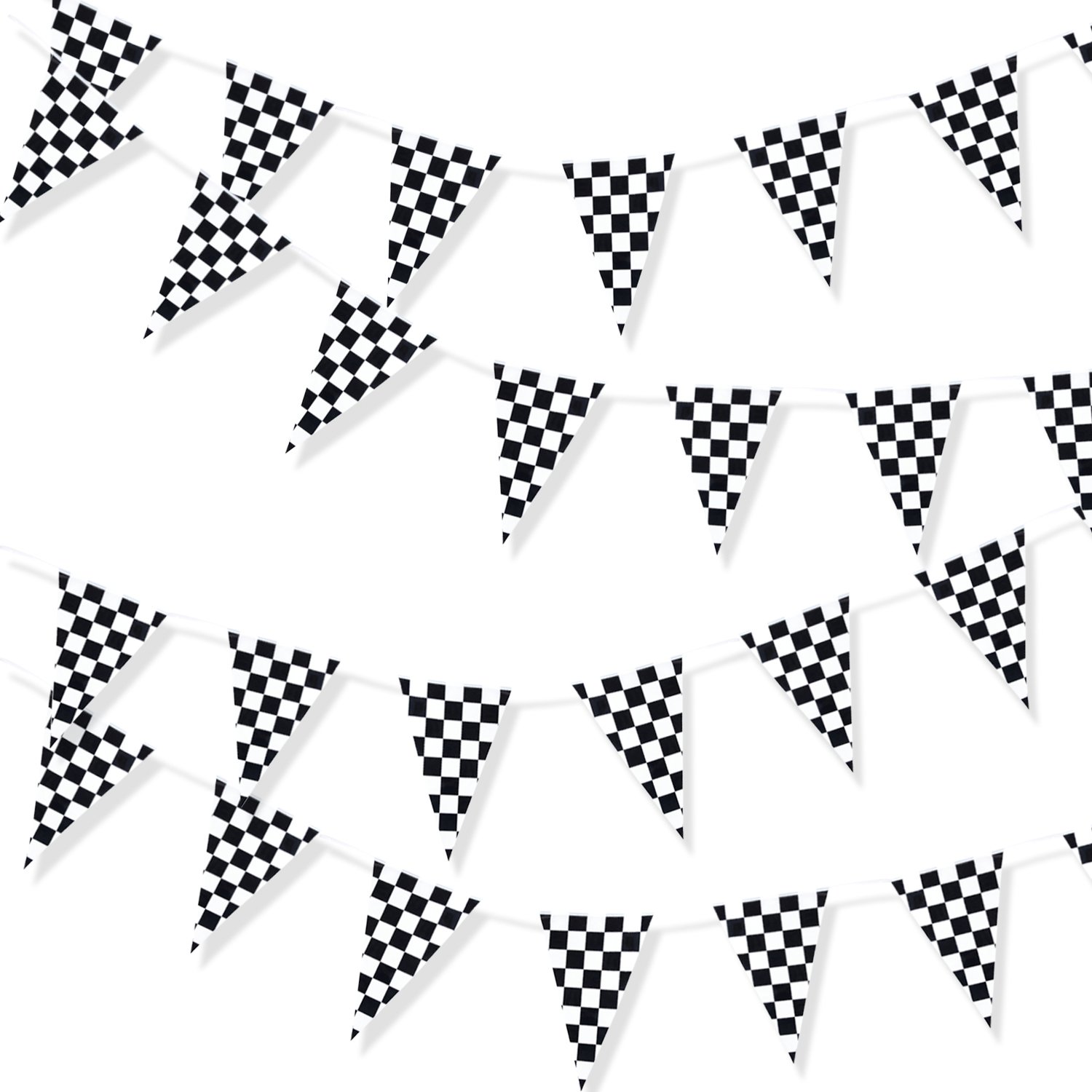 100 Foot Long Race Track Car Finish Line Black and White Plastic Pennant Party Checker Pattern String Curtain Banner for Decorations, Birthdays, Event Supplies, Festivals, Children & Adults
