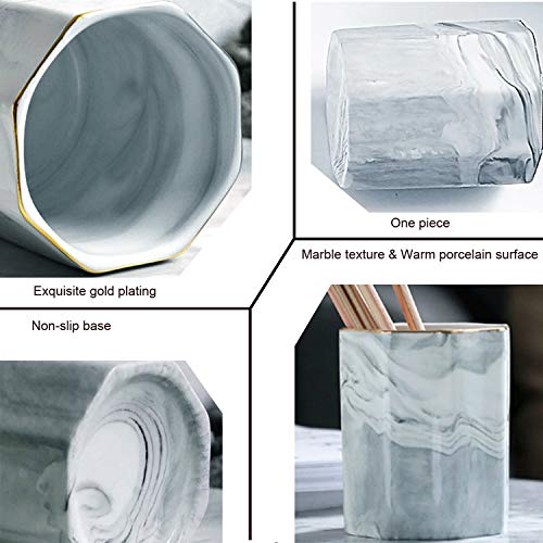 2 Pack Ceramic Pen Holder Stand,Cup for Desk Marble Pattern Makeup Brush Holder for Girls Women,Desk Accessories Holder,Durable Desktop Organizer Pencil Holder Pot Ideal Gift for Office Home (Gray)
