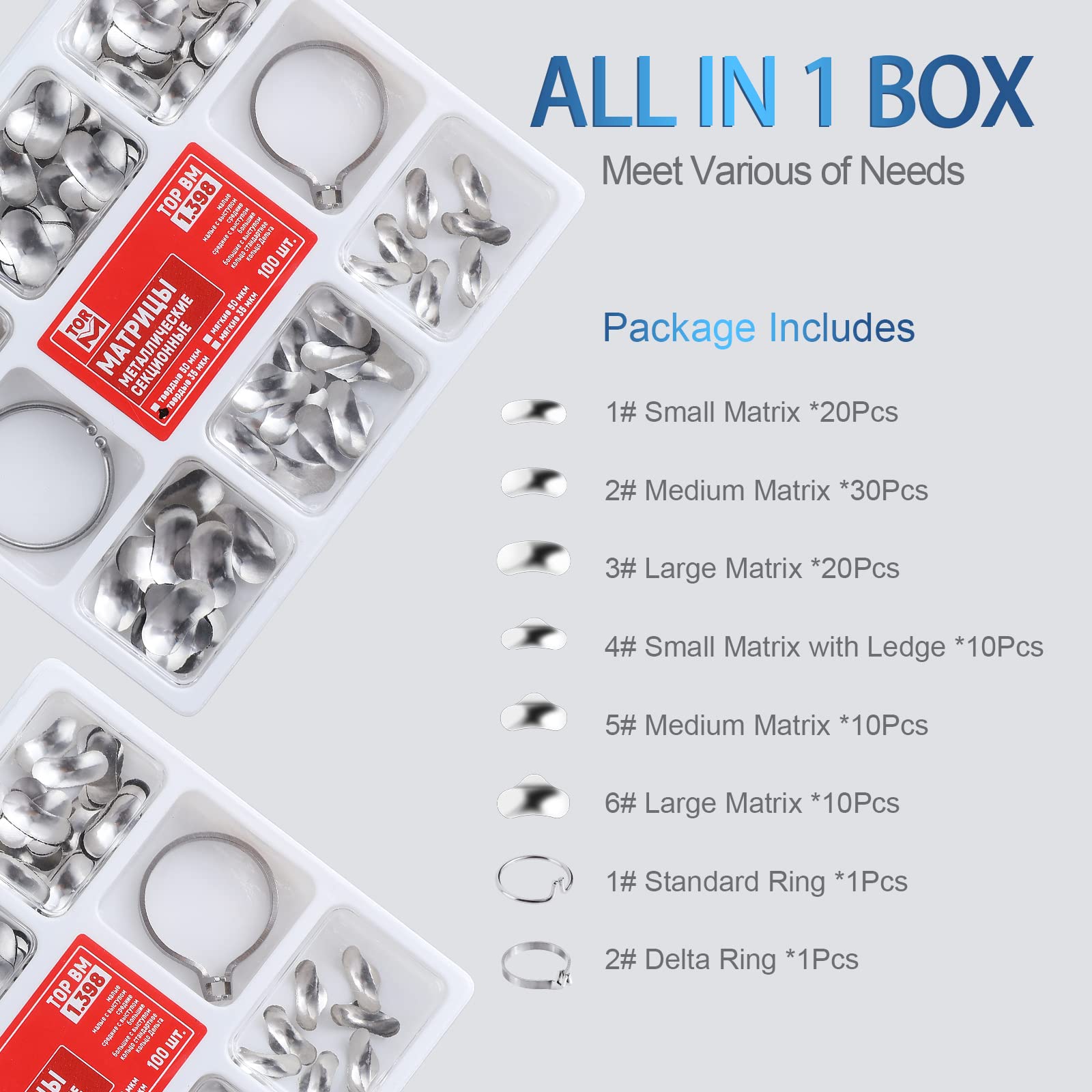 100Pcs Dental Sectional Contoured Matrices Matrix Bands 35 μm with 2 Rings Orthodontic Supplies