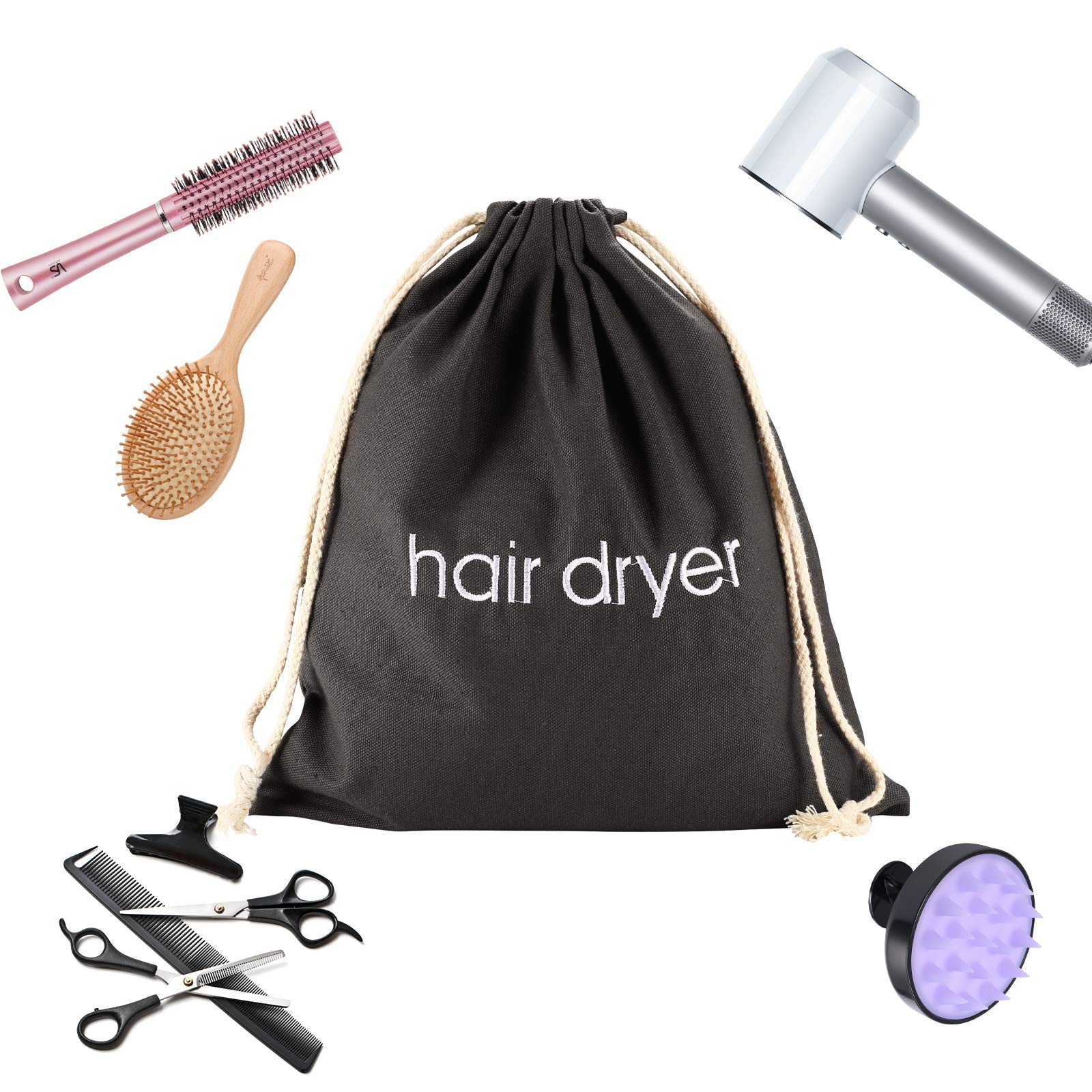 ERKXD Hair Dryer Bags Drawstring Bag Container Hairdryer Bag for travel bathroom (White)