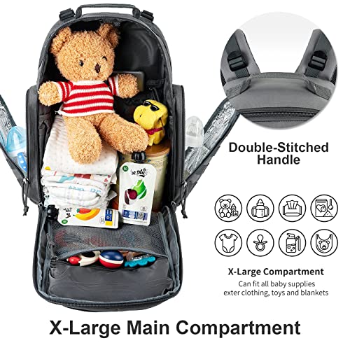 SHARKMOUTH Diaper Bag Backpack for Dad and Mom, Military Molle diaper Pack with Insulated Bottle Holders and Wipe Pocket