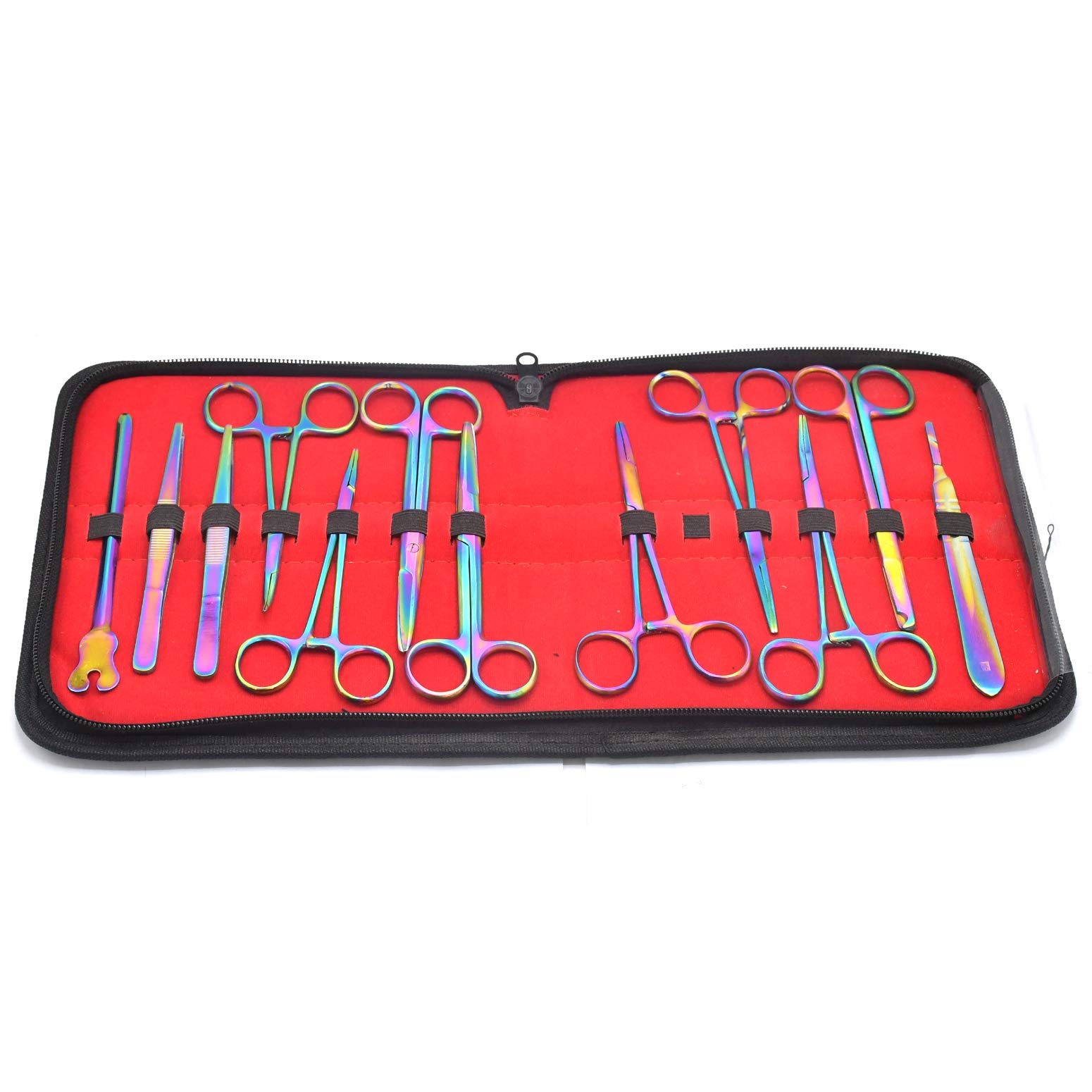 AAProTools New Rainbow Multi Color Set of 13 Pieces Basic Surgi Forceps Scissors Needle Holder Kit Stainless Steel Instruments