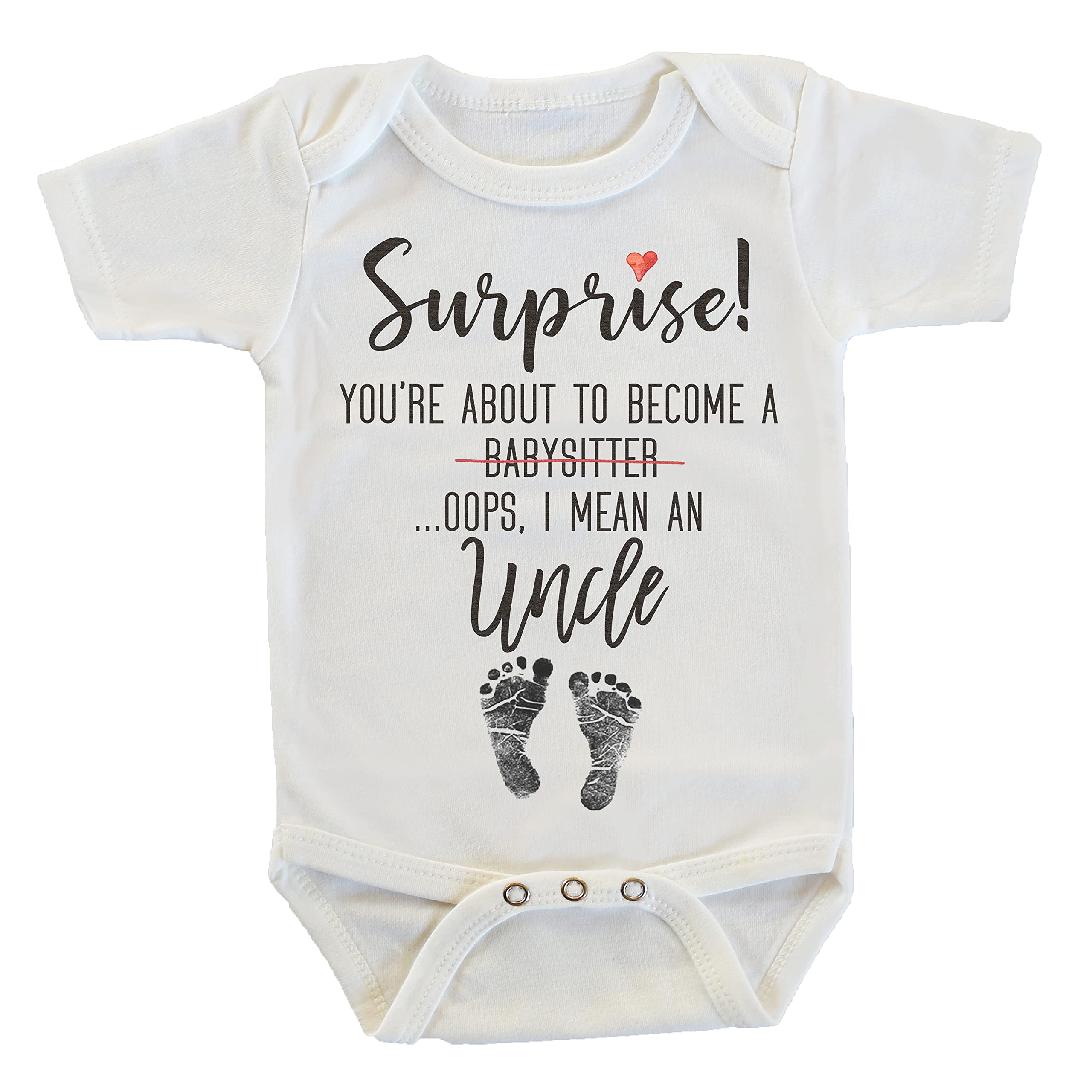 Witty and Bitty Surprise You're About to Become A Babysitter funny Pregnancy Reveal Announcement gift Uncle Onesie/Bodysuit (Uncle)