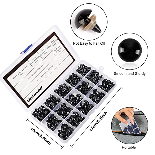 260pcs Plastic Safety Eyes and Noses with Washers, Craft Doll Eyes, Black Safety Eyes for Amigurumi, Puppet, Plush Animal and Teddy Bear