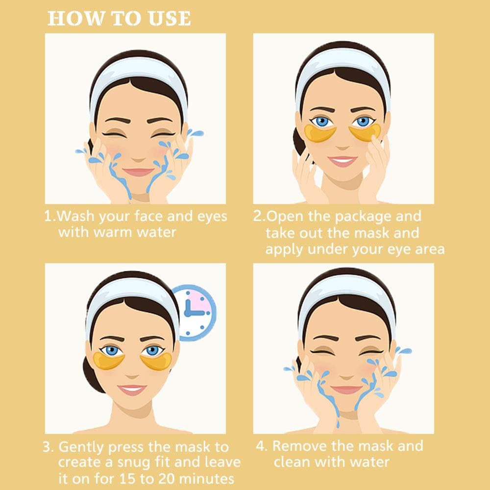 NIYET 30 Pairs Under Eye Collagen Patches, Gold Moisturizing Under Eye Mask, Under Eye Gel Pads for dark circles and puffiness