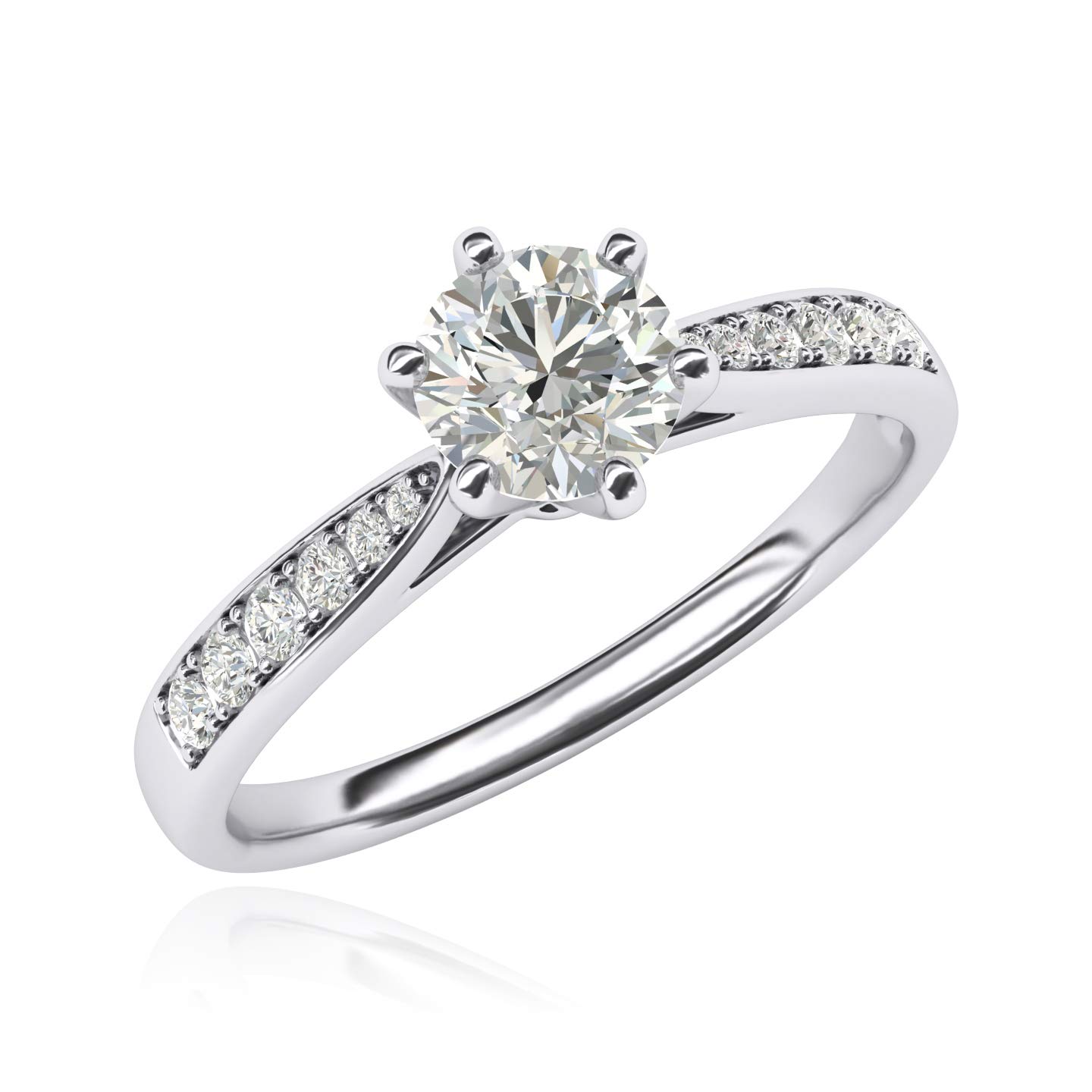 10k white gold 1.0 CT Classic 6-Prong Simulated Diamond Engagement Ring Graduated Side Stones Promise Bridal Ring (7)
