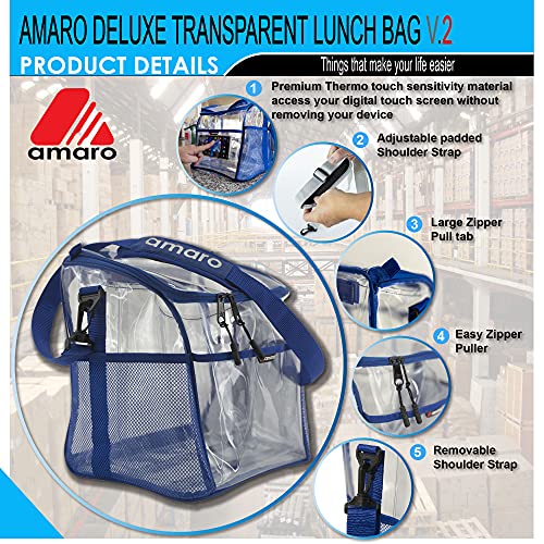 Amaro Delux 0.5mm Clear Lunch Bag for Adult V2 With Removable insert - Black Trim(XL)