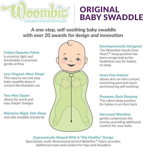 Woombie Original Baby Swaddling Blanket - Soothing, Cotton Baby Swaddle - Wearable Baby Blanket, Vanilla Cream, 14-19 lbs