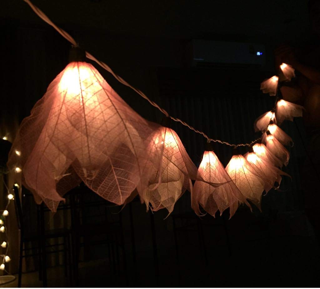 20 LED String Lights Pink Flower Fairy String Lights Leaves for Bedroom Window Curtain String Light Wedding Party Garden Outdoor Indoor Wall Decorations, Diameter 10cm (Long 9ft)