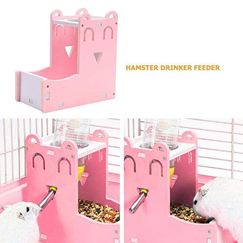 2in1 Hamster Automatic Water Drinker Base Bottle Dispenser Feeder Hanging Small Animals Guinea Pig Squirrel Rabbit Drinking Head Pipe Fountain (Pink)