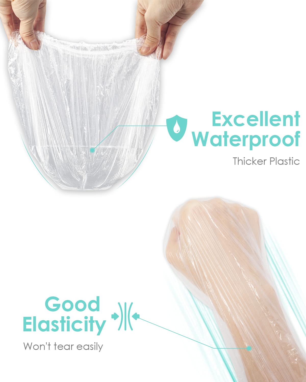 Auban 50 PCS Shower Cap Disposable,Bath Caps Larger Thick Clear Waterproof Plastic Elastic Hair Bath Caps For Women Hotel Travel Essentials Accessories Deep Conditioning Hair Care(19.3")