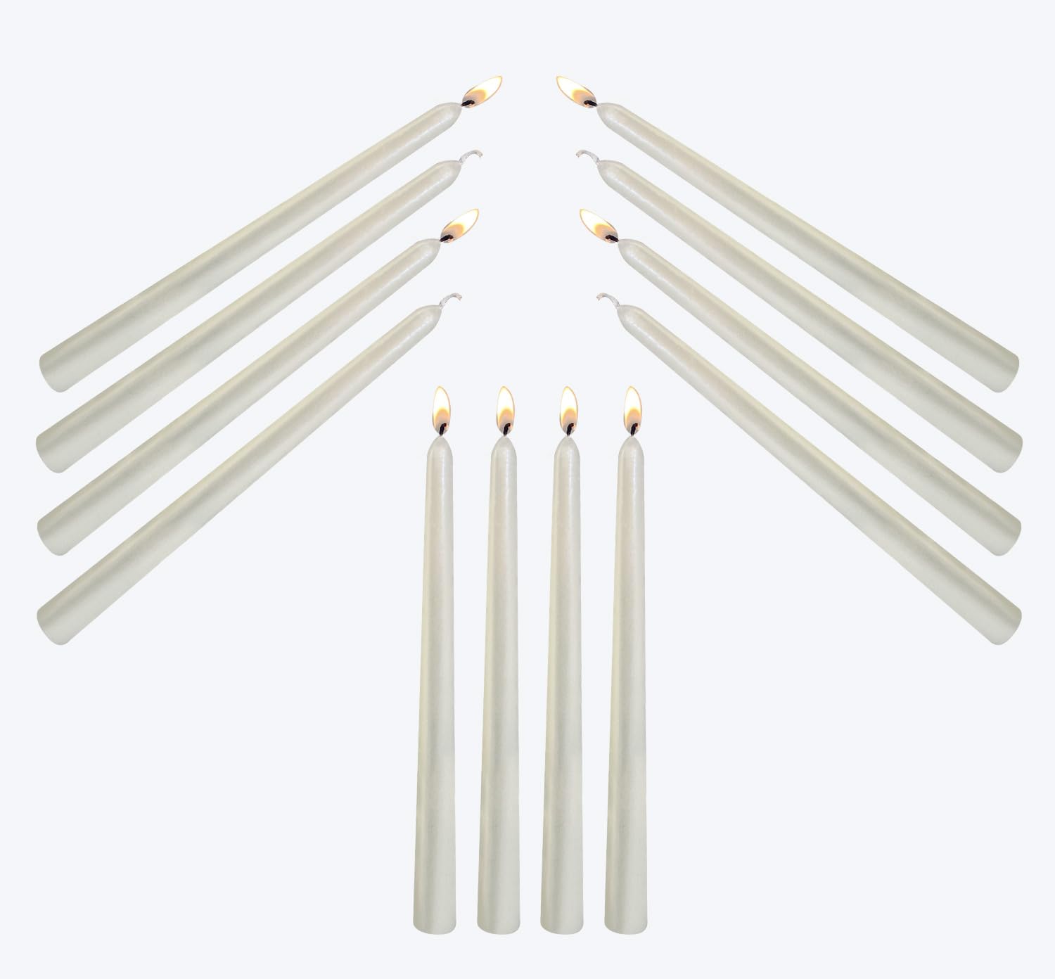 12 Pack 10 Inch Shiny White Dripless Taper Candles, 100% Soy, Non Toxic, for Home Decor, Wedding, Family Gathering, Music Festival, Restaurants, Yoga & Meditation