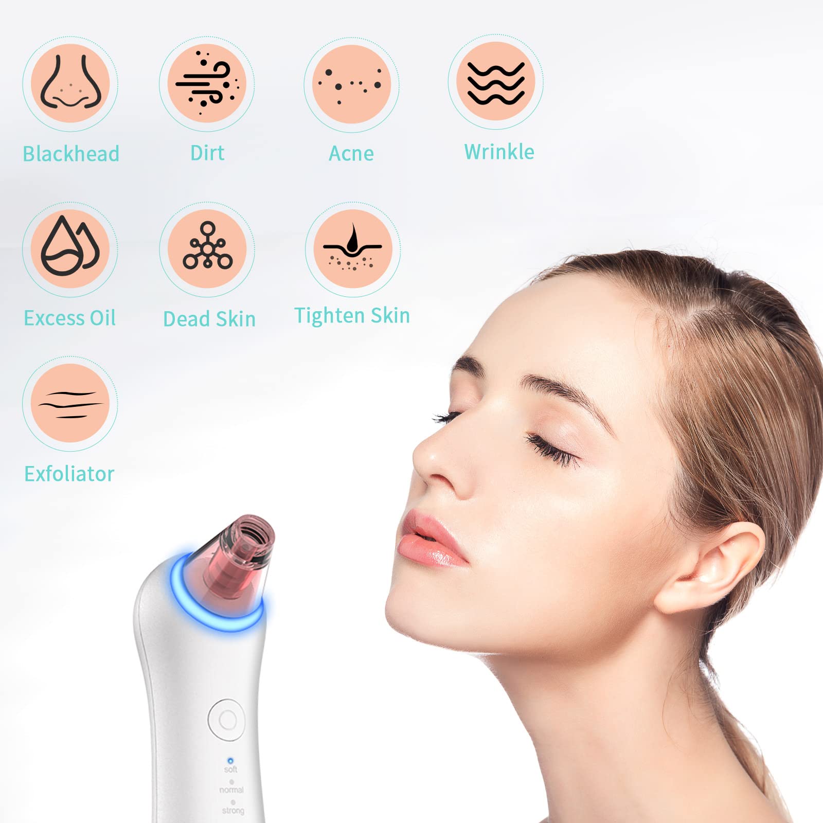 Blackhead Remover Pore Vacuum Extractor-2025 Upgrade GERY Blackhead Cleaner Electric Comedone Acne Extractor Kit Facial and Nose Peel Whitehead Black Head Removal Tool,Red&Blue Light, and 4 Porbes