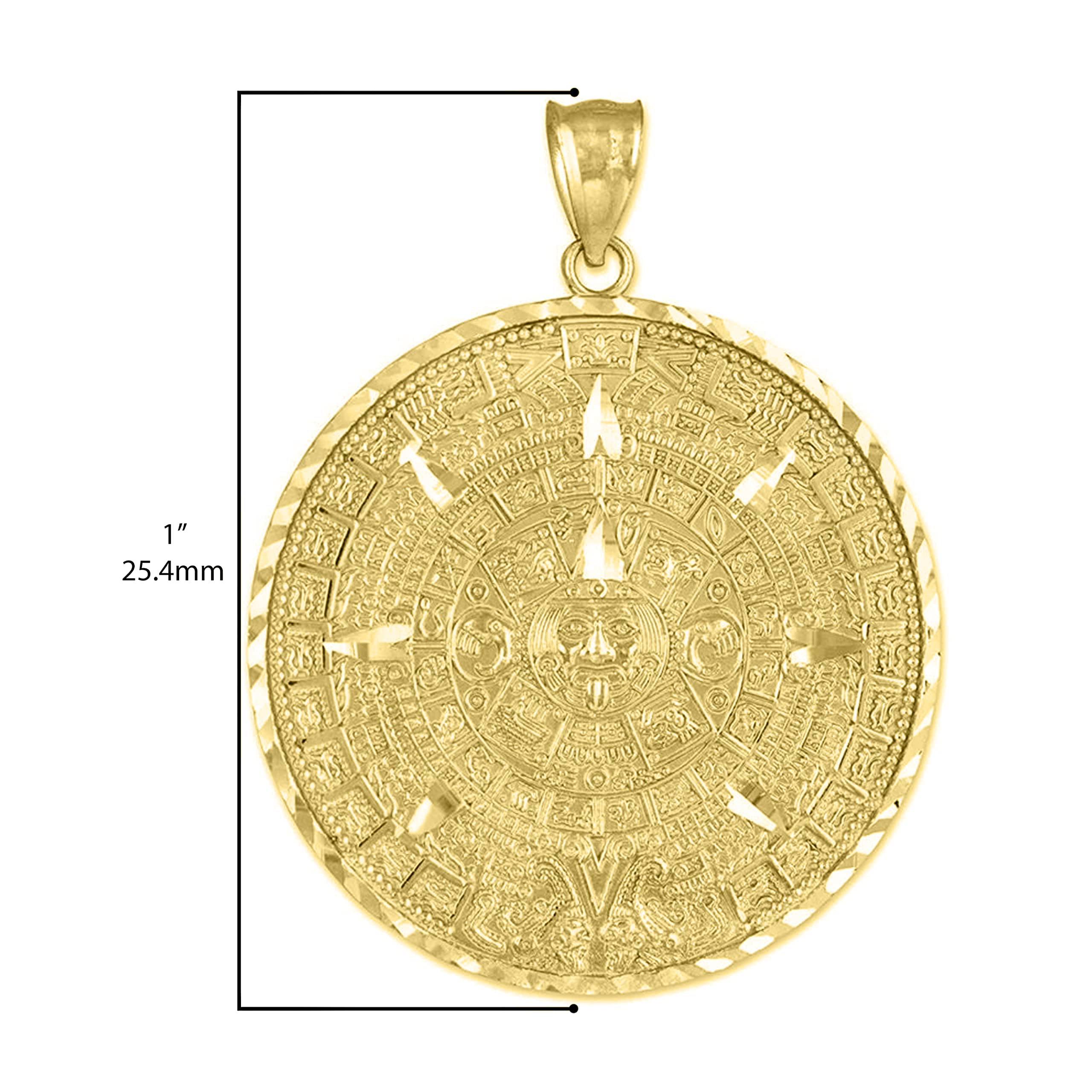 10k Yellow Gold Aztec Mayan Calendar Pendant Charm, 1" Diameter