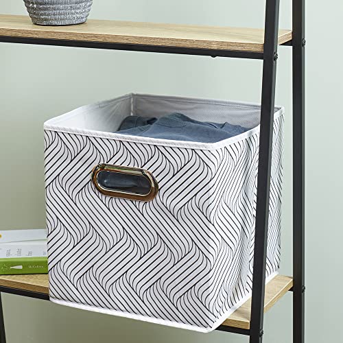 Home Basics Surge Non-Woven Storage Bin with Handle, White | Graphic Line Pattern on Outside | Great for Personal or Office Spaces