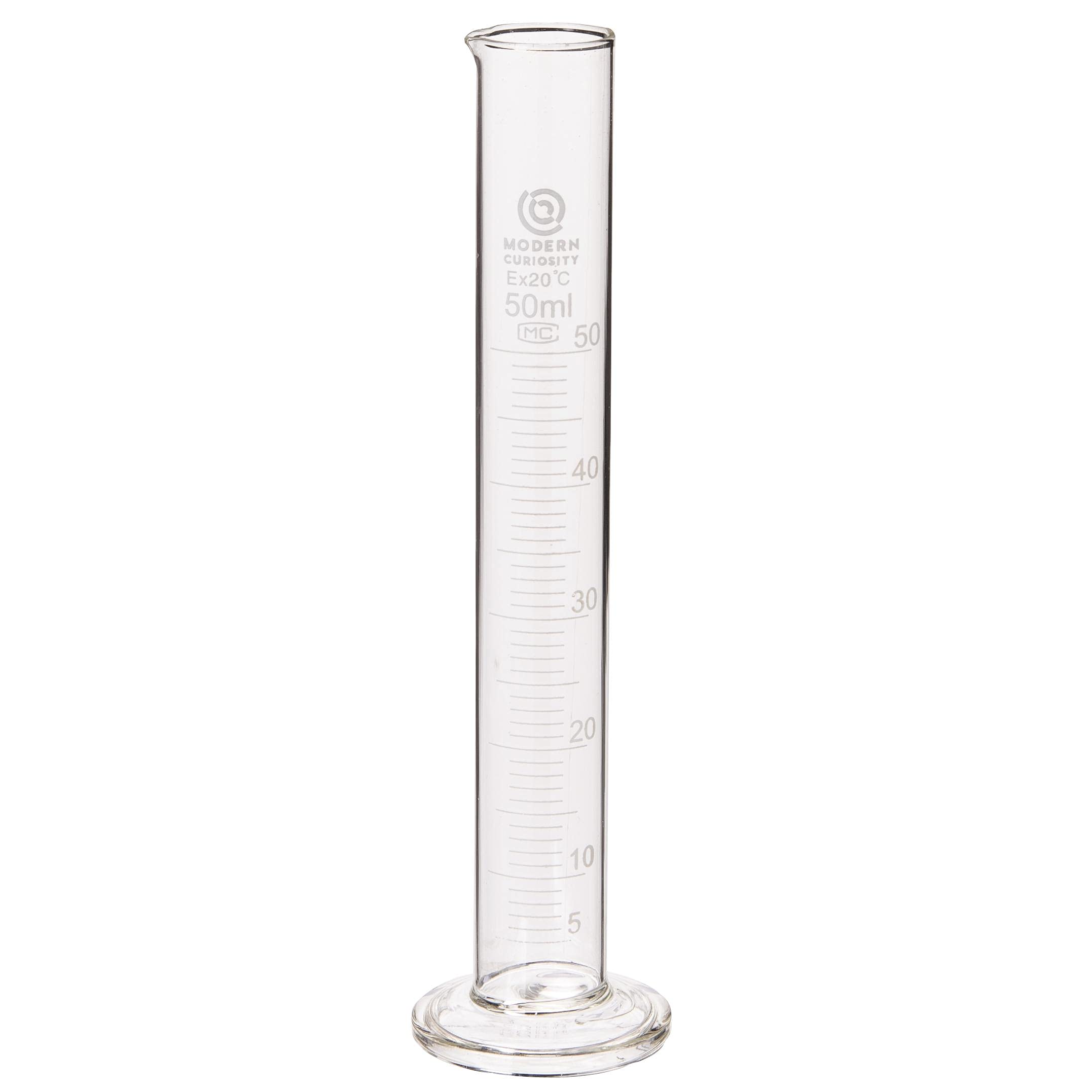 Modern Curiosity - Glass Graduated Cylinders - Education & Research Equipment - Industrial & Academic Laboratory - Borosilicate Glass Measuring Cups - Science & Chemistry Class Supply (50mL, 4 Pk)