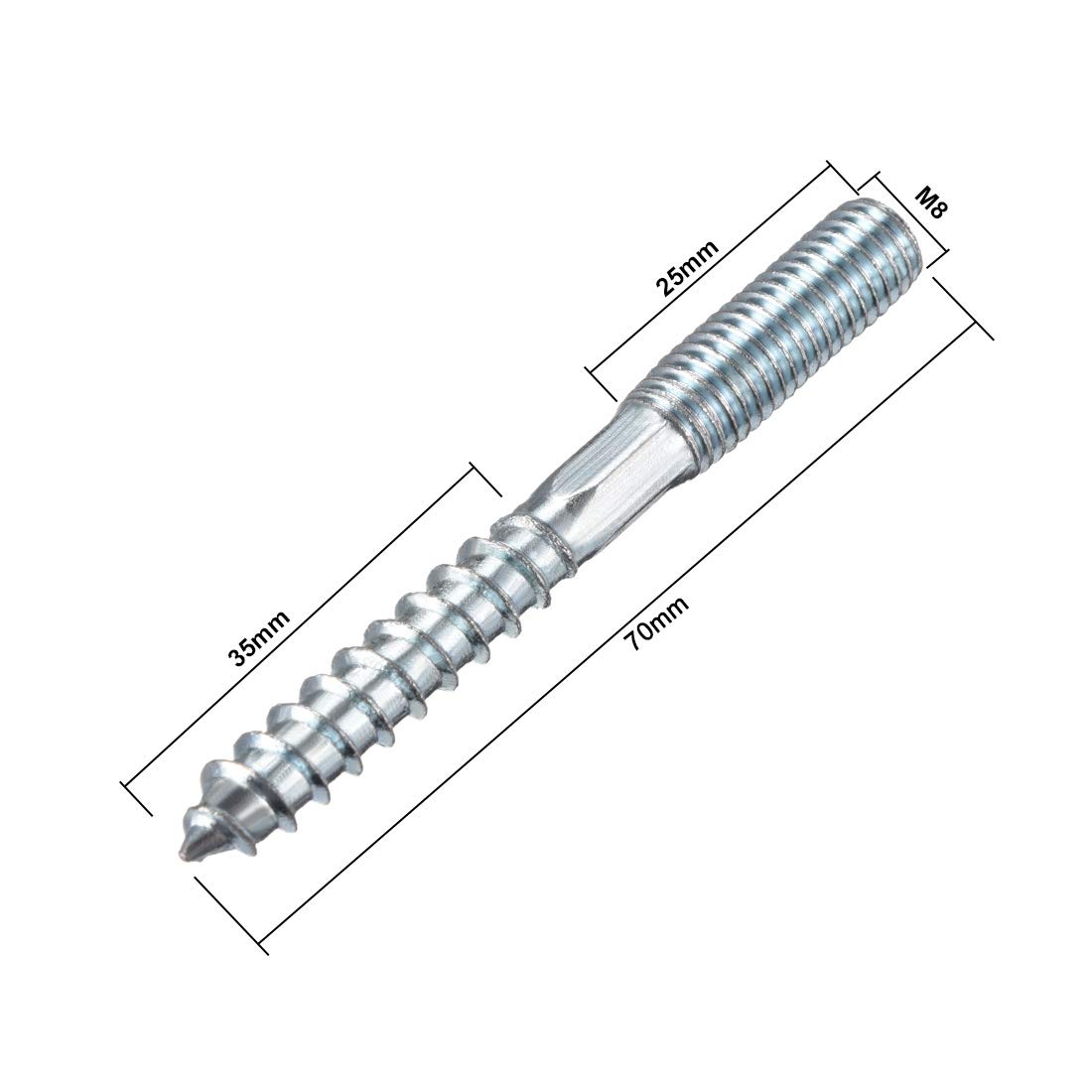 uxcell M8 Hanger Bolts Length 2-3/4"(70mm) Double Headed Bolts Self-Tapping Screw 8mm Wood Joint Furniture Legs 8pcs