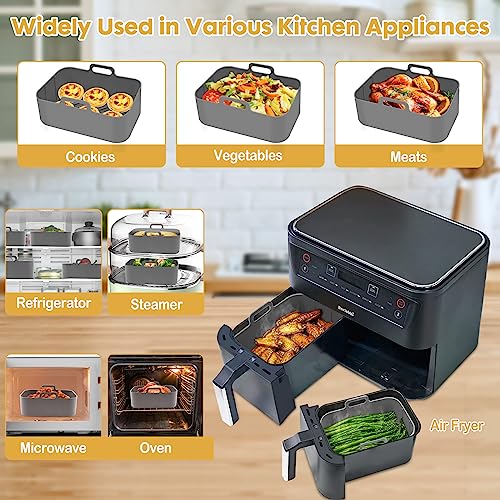 2 Pcs Air Fryer Silicone Liners Rectangular for Ninja Foodi Dual Reusable Silicone Airfryer Liner Rectangle Silicone Air Fryer Oven Basket (8.46 * 5.9 inch (10 QT), DZ401 - Red)