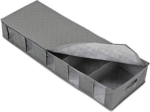 Apstour Under Bed Clothes Organizer Large Adjustable Dividers Storage Bag with Durable Fabric, Reinforced Handle, 4 Clear Window for Clothing, Shoes, Blankets, Sweaters, Toys (grey, 2)