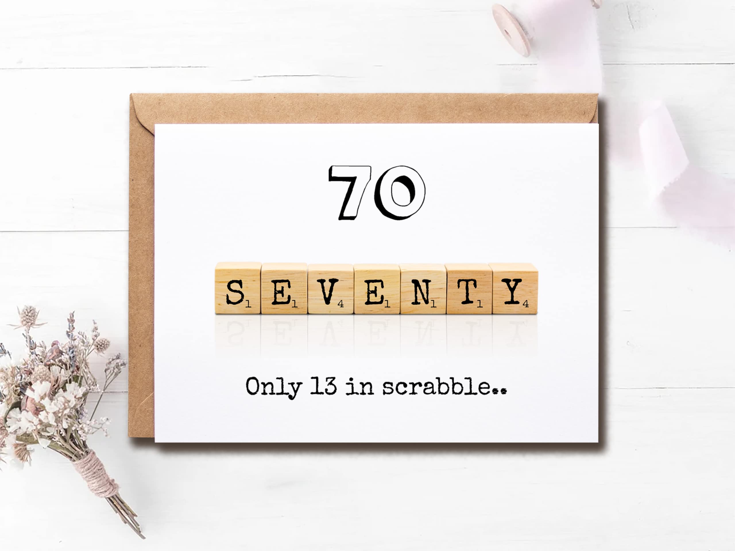 OystersPearl Scrabble 70Th Decade Birthday Card - 70 Its Only 13 In Scrabble - Birthday Greeting Card - Funny Greeting Card - Meaningful Greeting Cards.