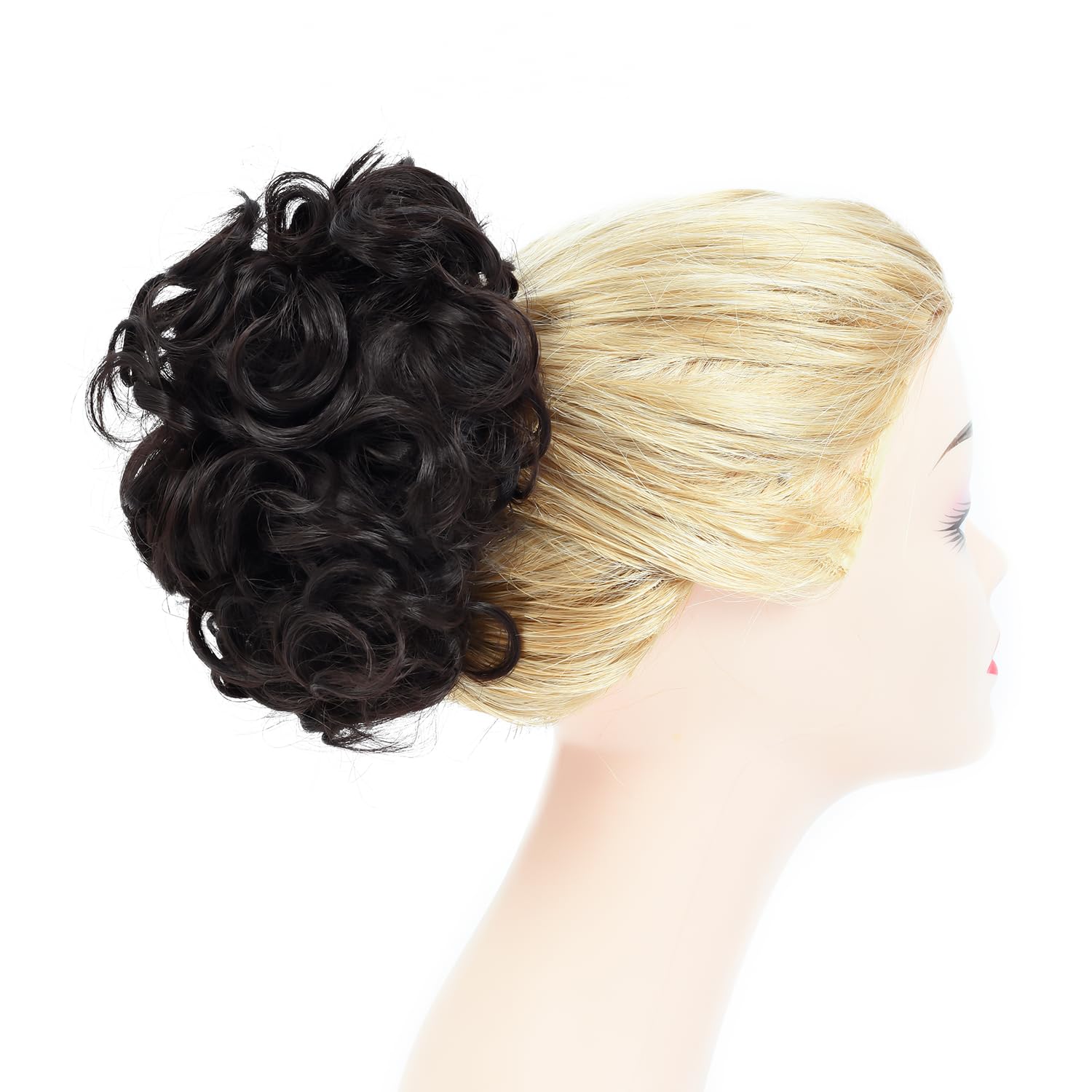 Rose bud Chignon Hairpiece Curly Bun Extensions Scrunchie Updo Synthetic Combs in Messy Bun Hair Piece for Women Dark Brown