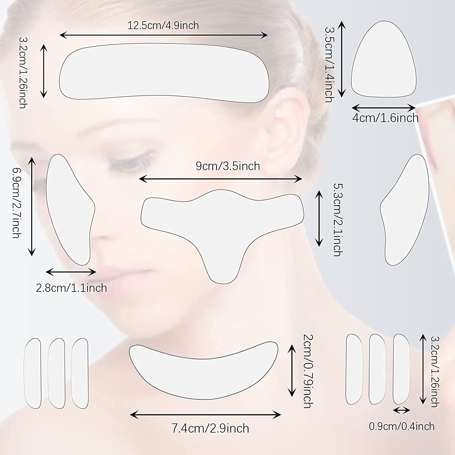 16 Pcs Reusable Silicone Chest Pads Patch Silicone Neck Pad Forehead Pad Set, Cleavage Pad Eye Mask Cheek Stick Anti Wrinkle Strips Anti Wrinkle Patches