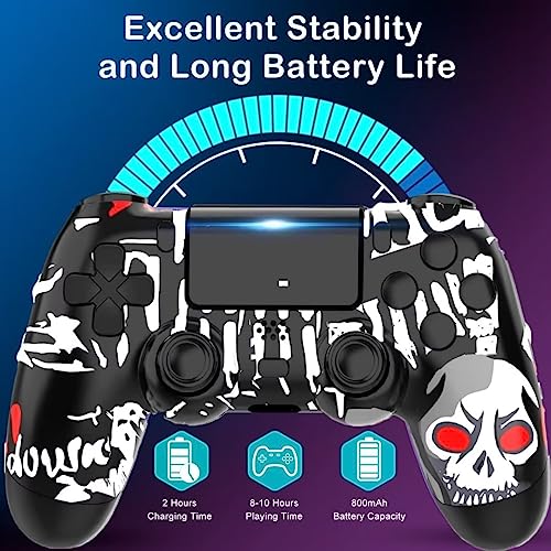 2 Pack Wireless Controller Compatible with PS4 Controllers, Control/Remotes Works with Playstation 4 Controller, Joystick/Gamepad/Mando with Motors/Speaker/Charging Cable, Black and Skull Black
