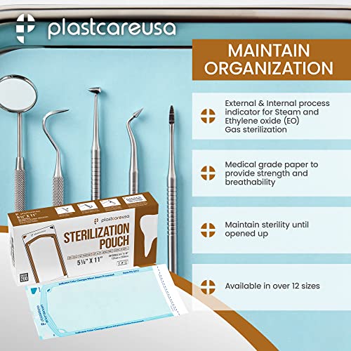 200 5.25 x 10 Self-Sterilization Pouches for Cleaning Tools, Autoclave Sterilizer Bags for Dental Offices, Pouch for Dentist Tools, 200 Pouches, 1 Box of Paper Blue Film
