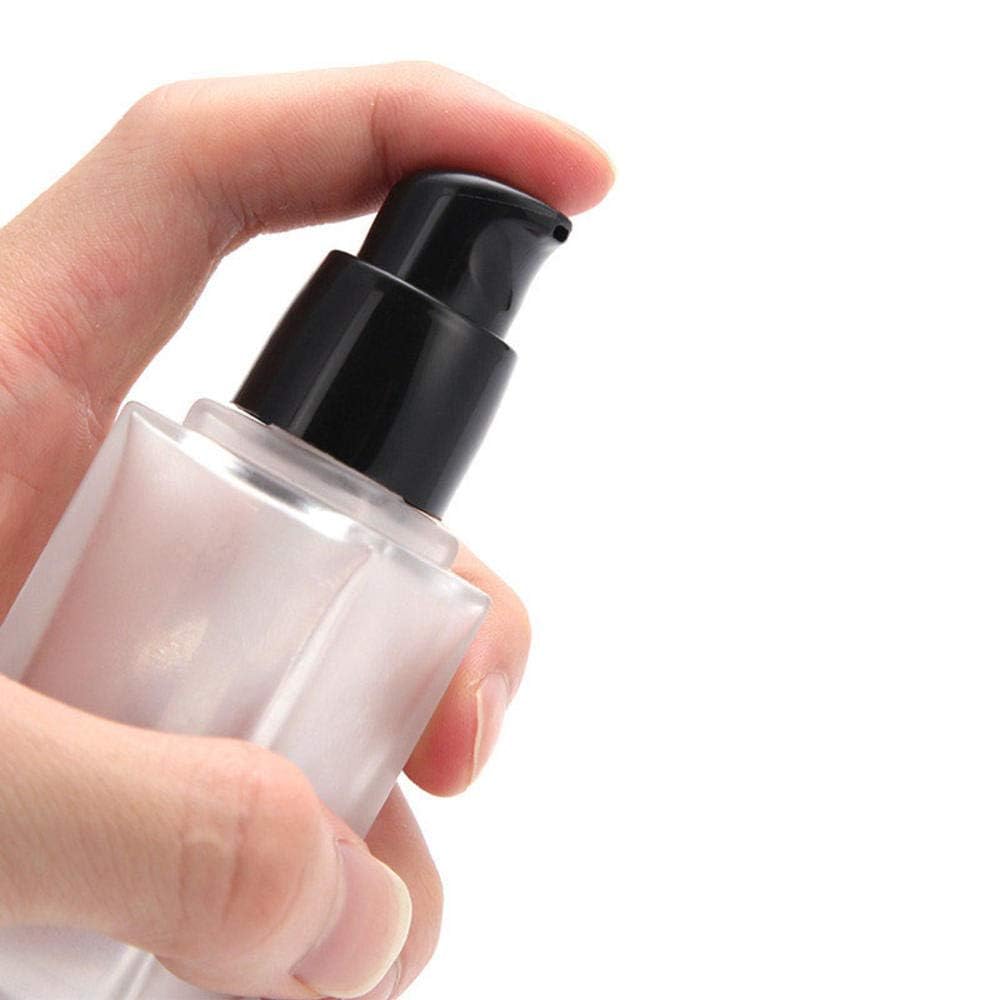 2 Pack 30ml/1 Oz Frosted Glass Foundation Bottle,Empty Refillable Square Lotion Bottle With Press Pump for Lotion Liquid Body Cream Cosmetic Travel Foundation Samples Vials-Pipette&Funnel Included