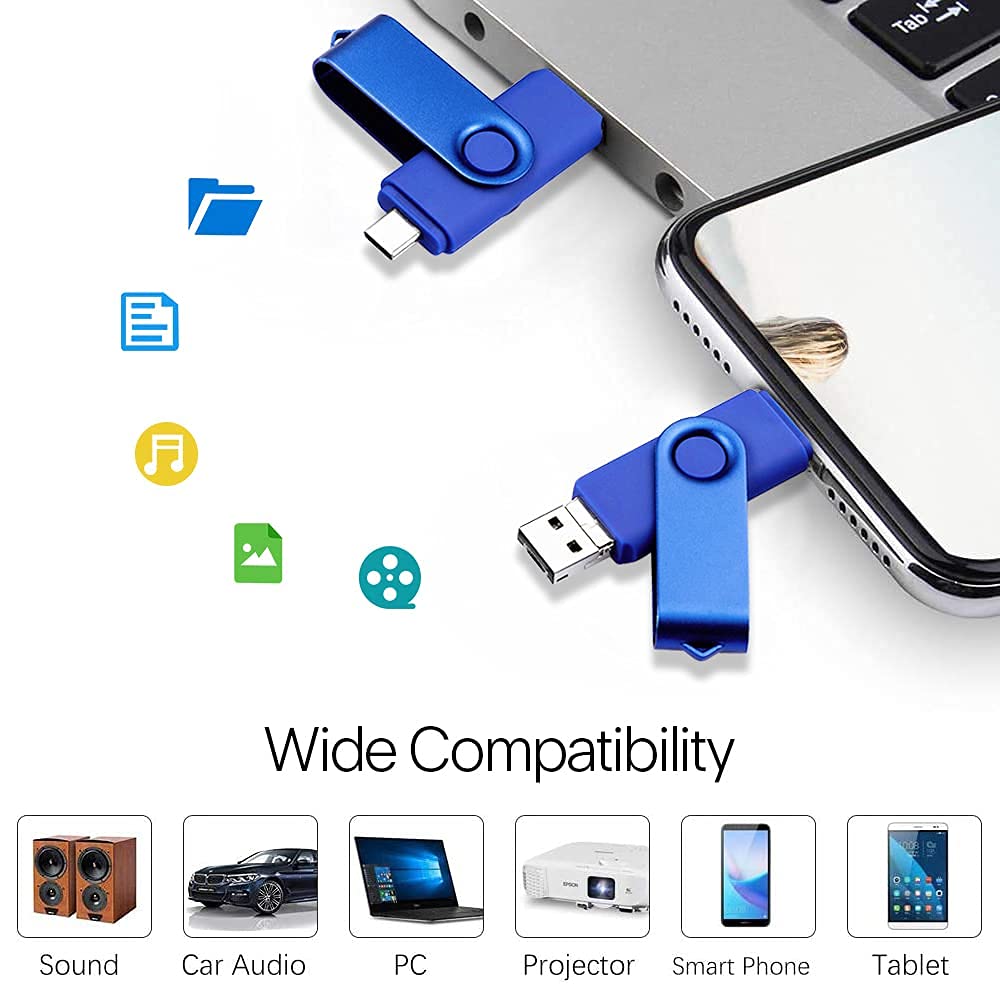 ABLAZE 128GB Type C Flash Drive 3 in 1 OTG USB 2.0 + USB C + Micro USB Thumb Drive Photo Stick for Smartphone/PC/MacBook/Tablet/Computers