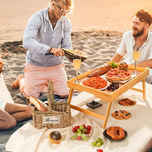 Bamboo Bed Tray Table, Large Breakfast Tray - 21.7x14 Inch with Folding Legs, Multipurpose Serving Tray Use As Portable Laptop Tray, Snack Tray, Platter Tray for Working, Eating, Reading by Pipishell