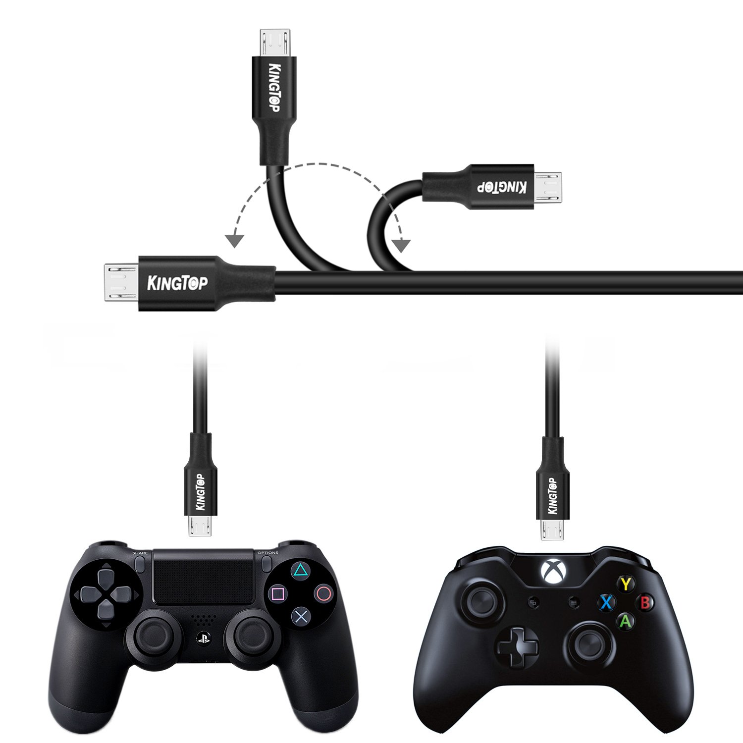 2 pack 9.8ft Charging Cable for PS4 and Xbox One Controller Kingtop USB Charge Cord for Playstation 4 DualShock Xbox One Controller Android Smartphone
