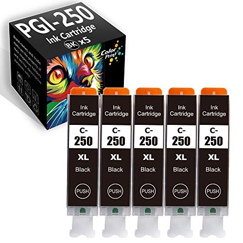 5-Pack ColorPrint Compatible PGI250XL Black Ink Cartridge Replacement for Canon 250 PGI-250XL PGI250 XL Ink Cartridge fit for PIXMA MG5420 MG5520 MG5620 MG6320 MG6320 MG6420 MG7120 MX722 MX922 Printer