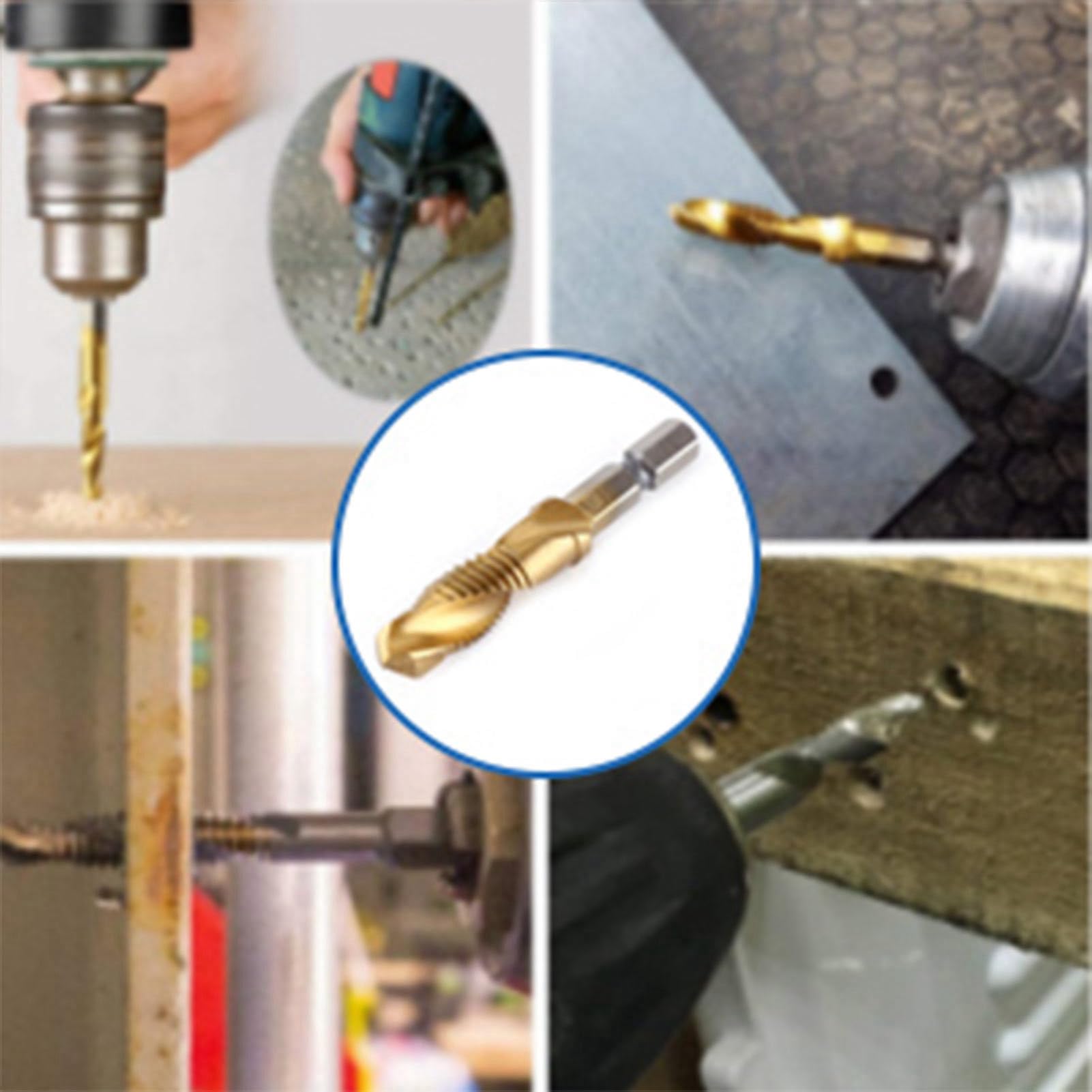 6Pcs 1/4" Hex Shank Screw Tap,M3-M10 Hss Spiral Thread Drill Bits, Coated Composite Drilling Screw Tapping Bits Tool Set Kit