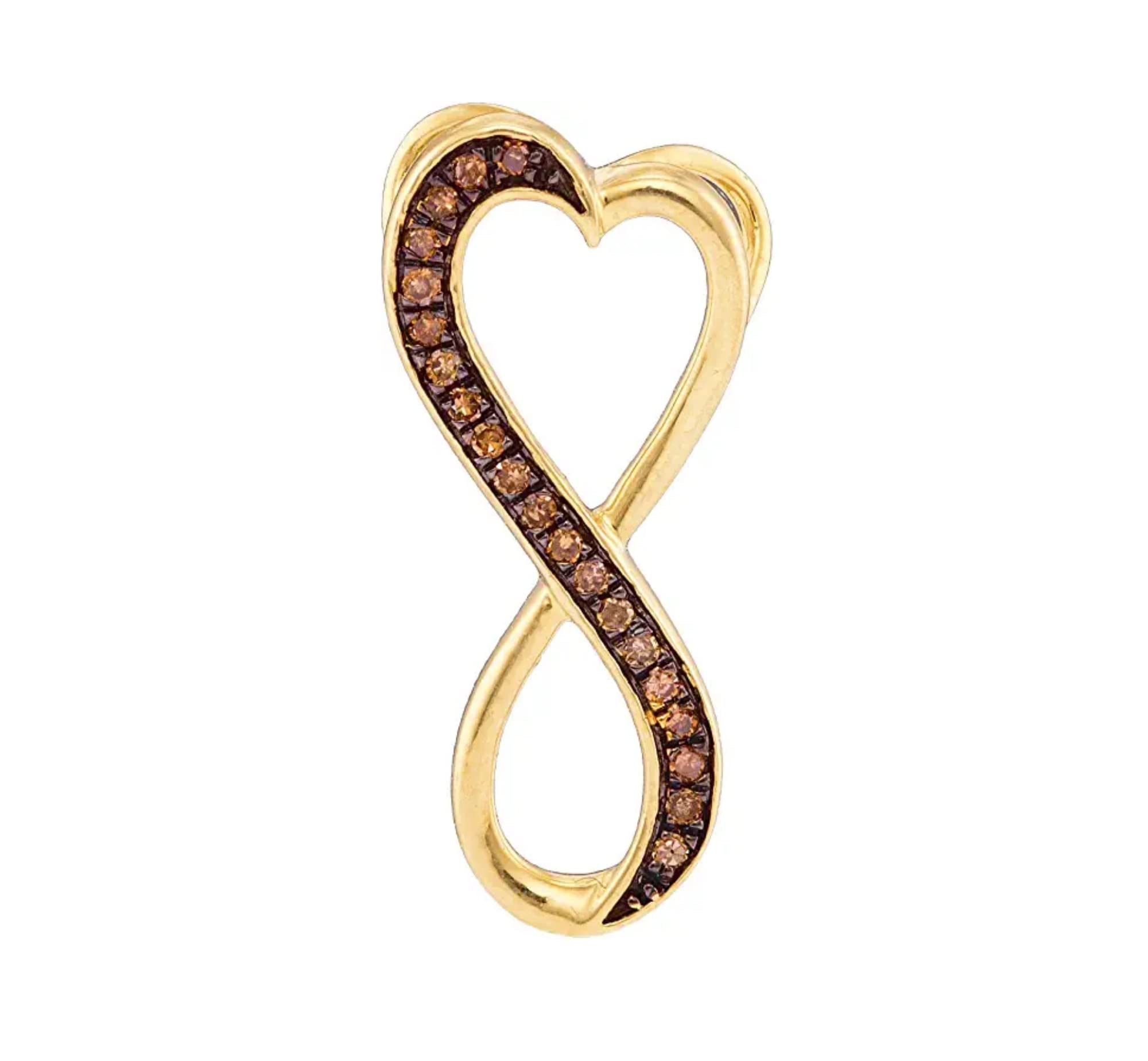 10k Yellow Gold Chocolate Brown Diamond Heart Infinity Necklace Pendant 1/10 Ctw.