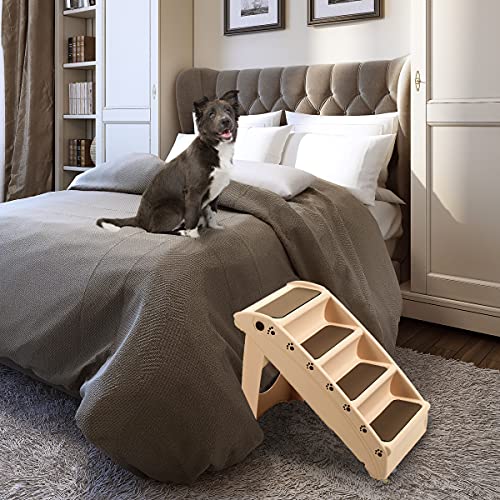 Pet Stairs β Safe and Durable Indoor or Outdoor Ramp with 4 Step Design β Cat or Dog Steps for Home and Vehicle by PETMAKER (Tan)