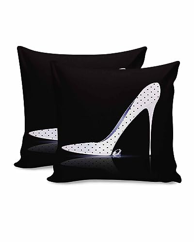 2 Packs Decorative Cotton Throw Pillow Covers, Black White Dots High Heels 18 x 18 Inch Square Reversible Soft Cushion Case for Couch Bedroom Sofa Living Room Chair Car