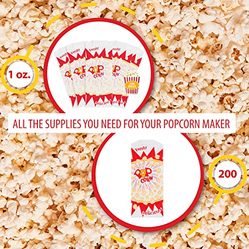 200 Popcorn Bags, Popcorn Machine Supplies Set, 1 oz Grease Resistant Paper, Popcorn Bags for Popcorn Machine, Grease Resistant, Carnival Themed, Made in The USA