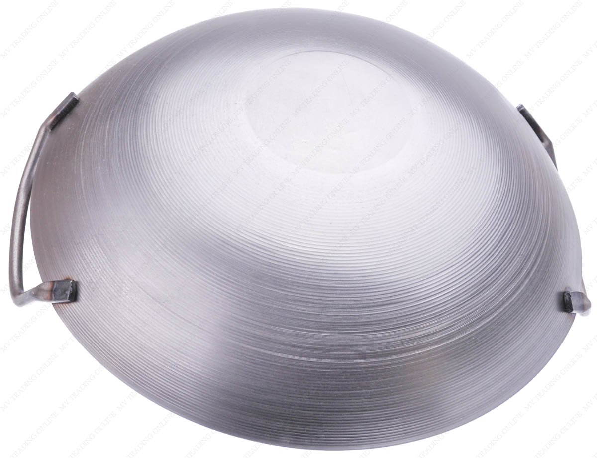 16 Inches Carbon Steel Round Bottom Wok with Two Side Metal Handle, 14 Gauge Thickness, USA Made (Wok Ring Included)