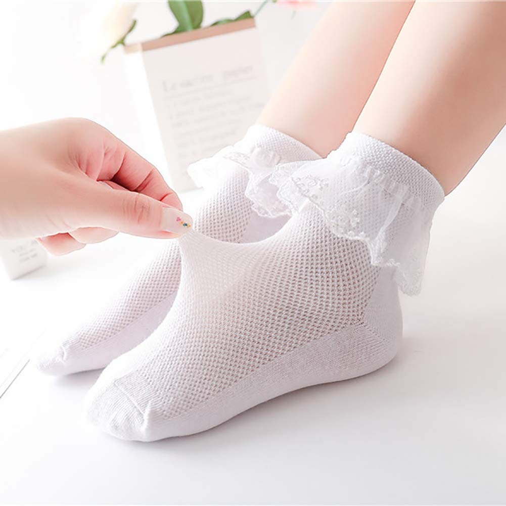 4 Pairs Toddler Baby Girls Lace Princess Socks Cotton Ruffled Solid Ankle Socks White 1-4T