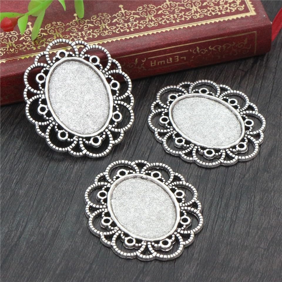 10Pcs 18X25Mm Inner Size 4 Colors Flowers Style Cameo Cabochon Base Setting Pendant Necklace Findings - (Color: C2-14)