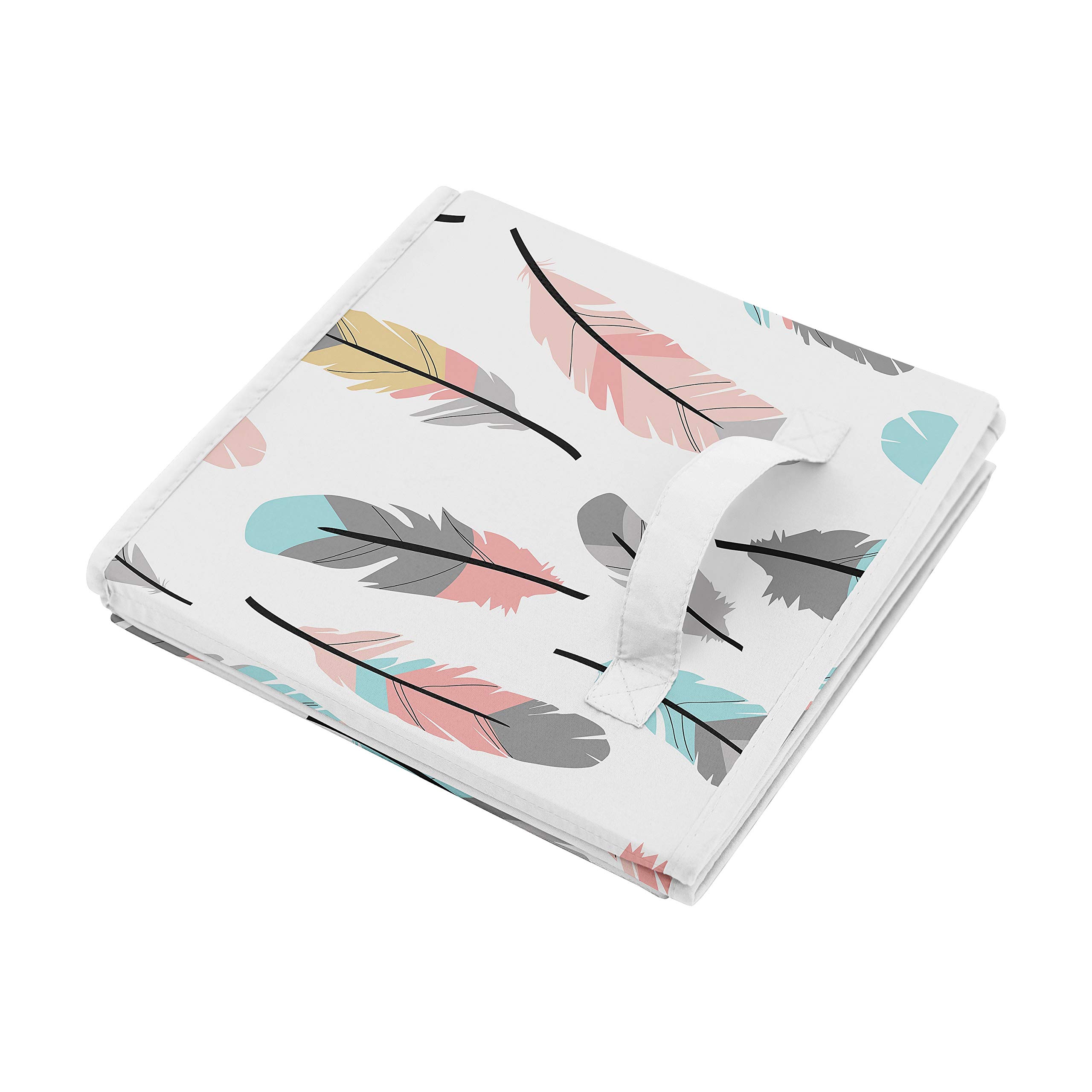 Sweet Jojo Designs Turquoise and Coral Boho Girl Baby Nursery or Kids Room Small Fabric Toy Bin Storage Box Chest for Feather Collection