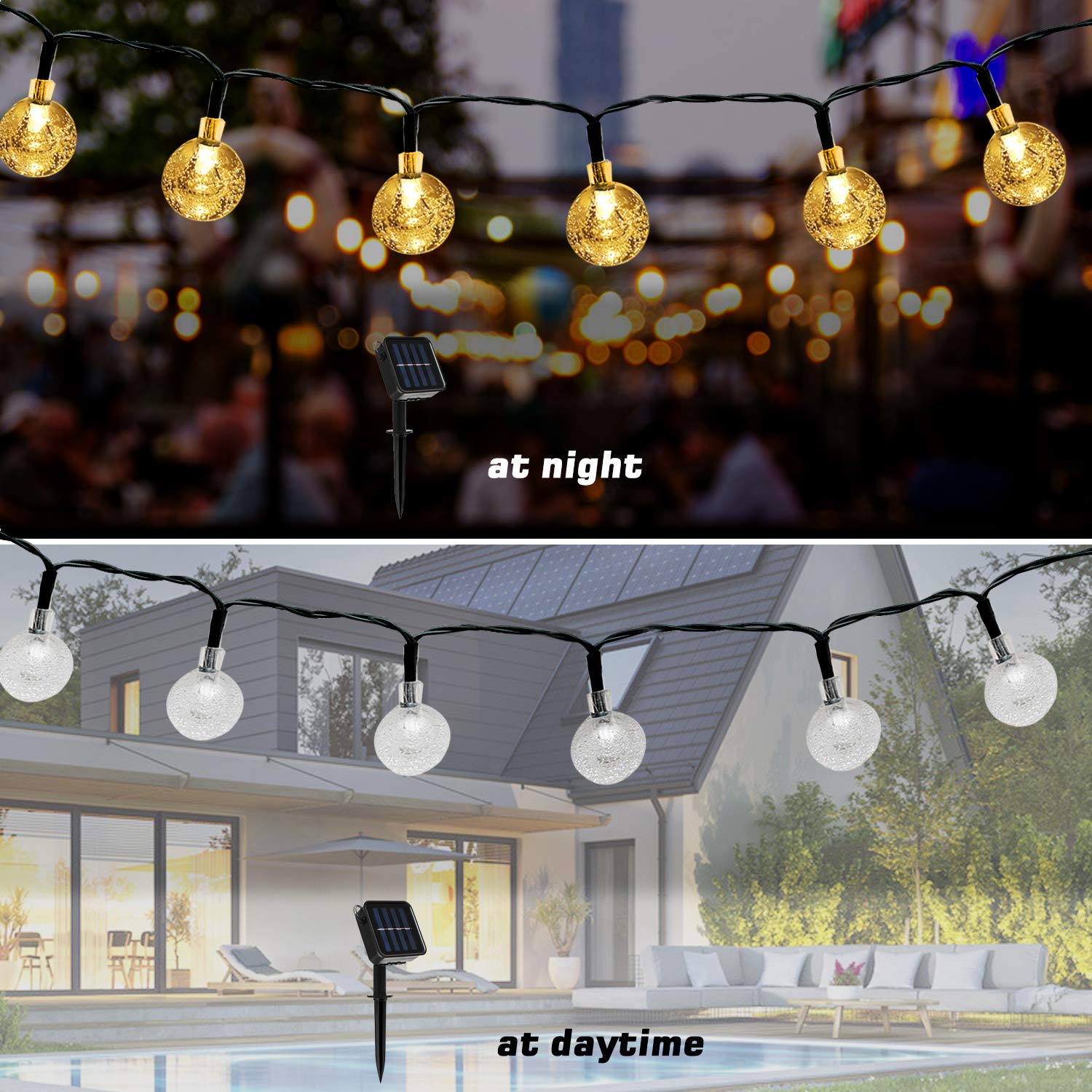 2 Pack Solar Globe String Lights, HMXBRIGHS 21ft 30 LED Waterproof Bubble Crystal Balls String Fairy Lights, 8 Modes Outdoor Starry Lights Solar Powered Lights for Garden Yard Patio Home Party Decor